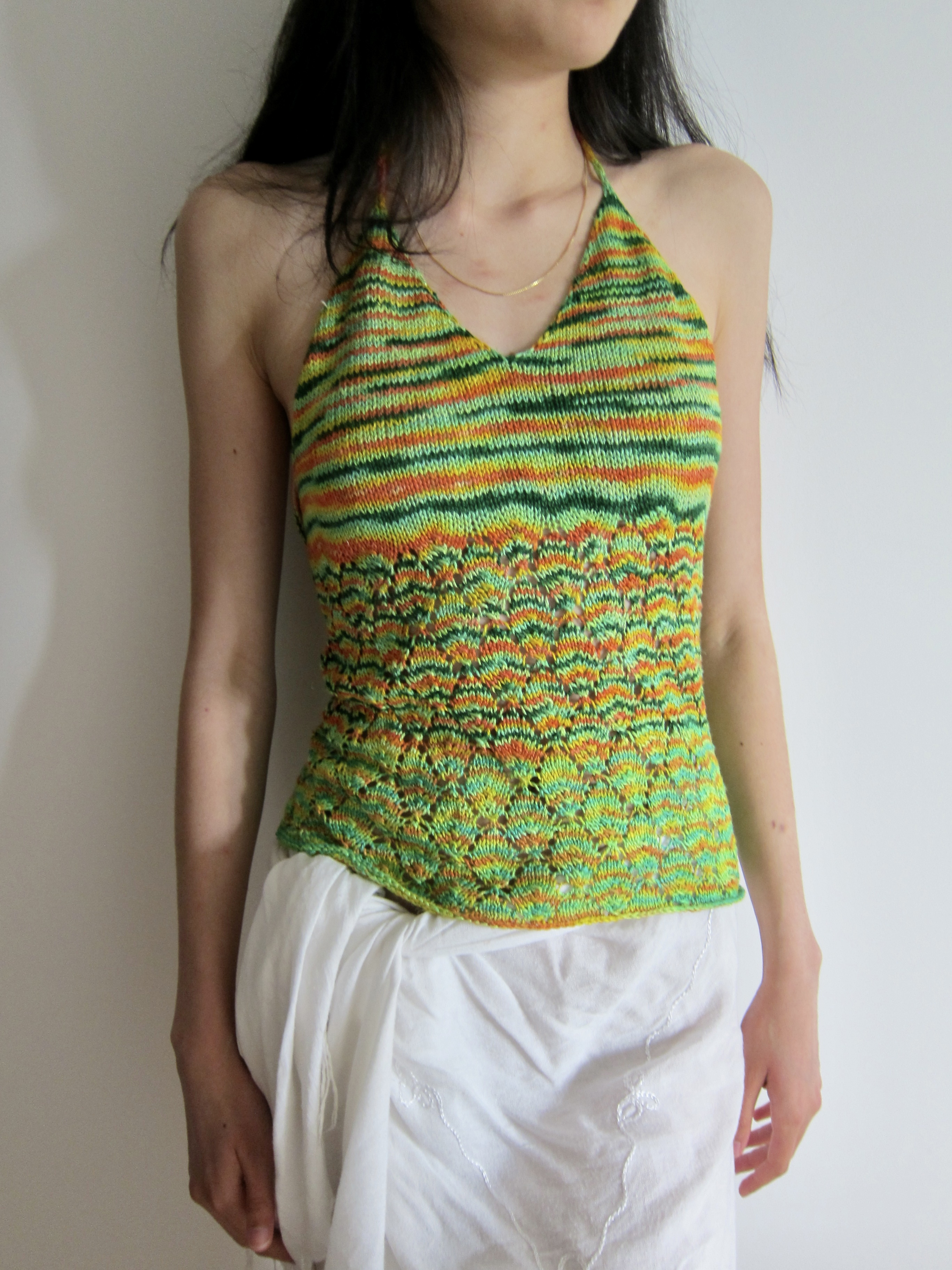 Leaf and Lace Halter/Tank Top: Free Knitting Pattern – Joy 2 Create